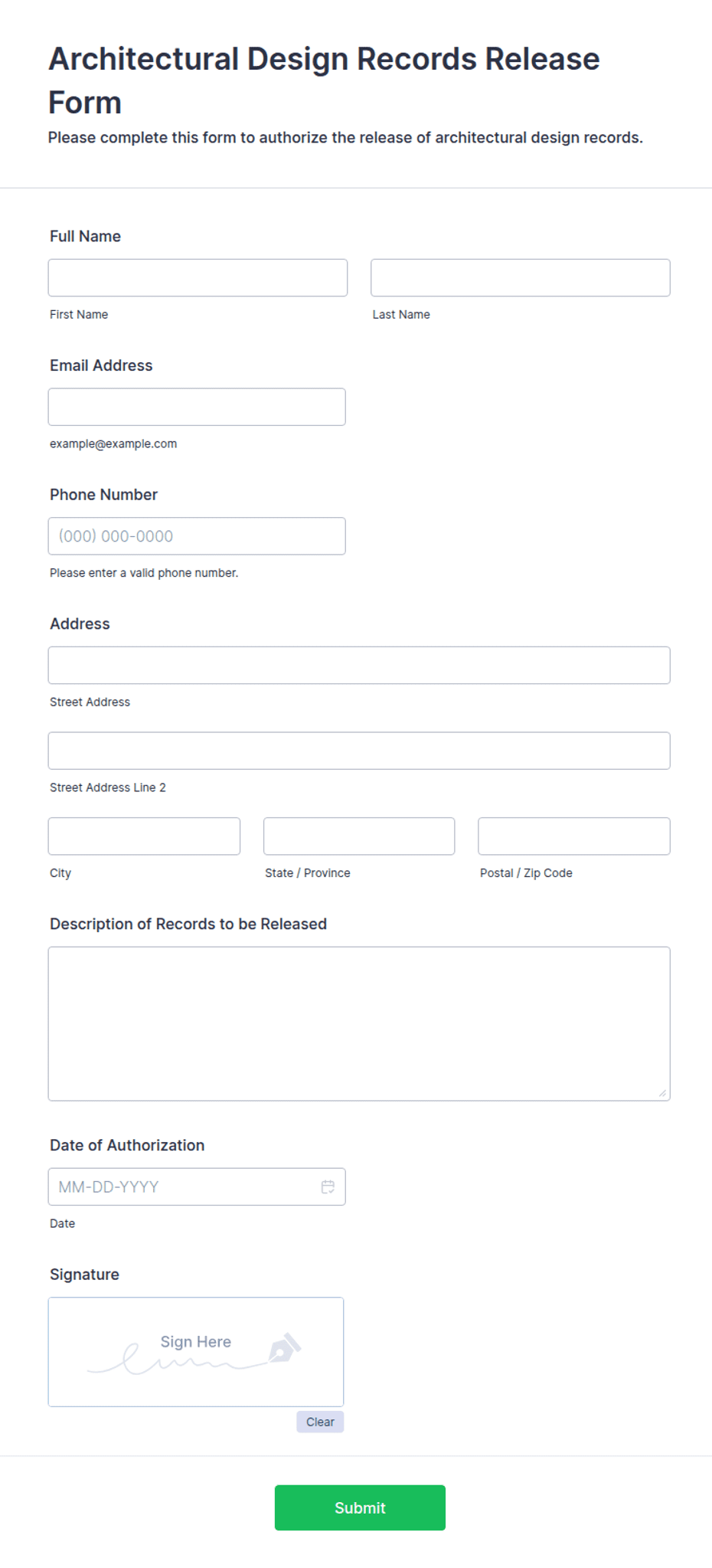 Architectural Design Records Release Form Template | Jotform