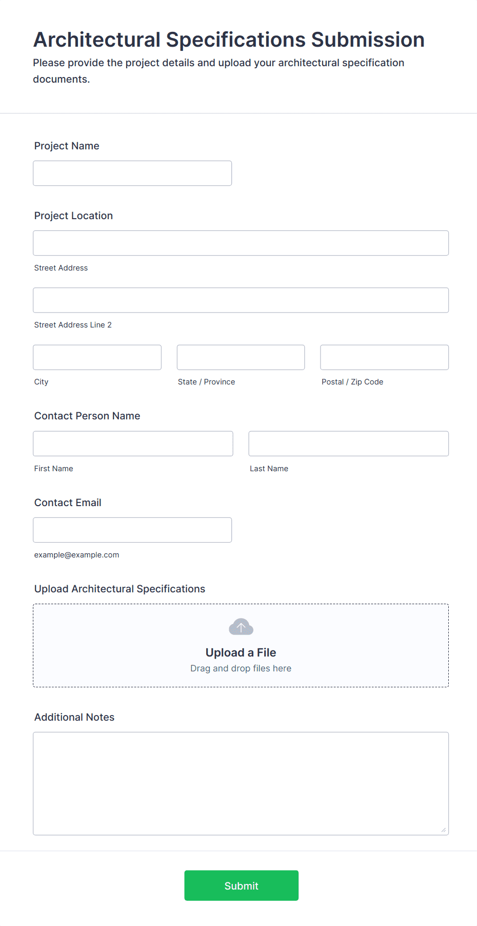 Architectural Specifications Submission Form Template | Jotform