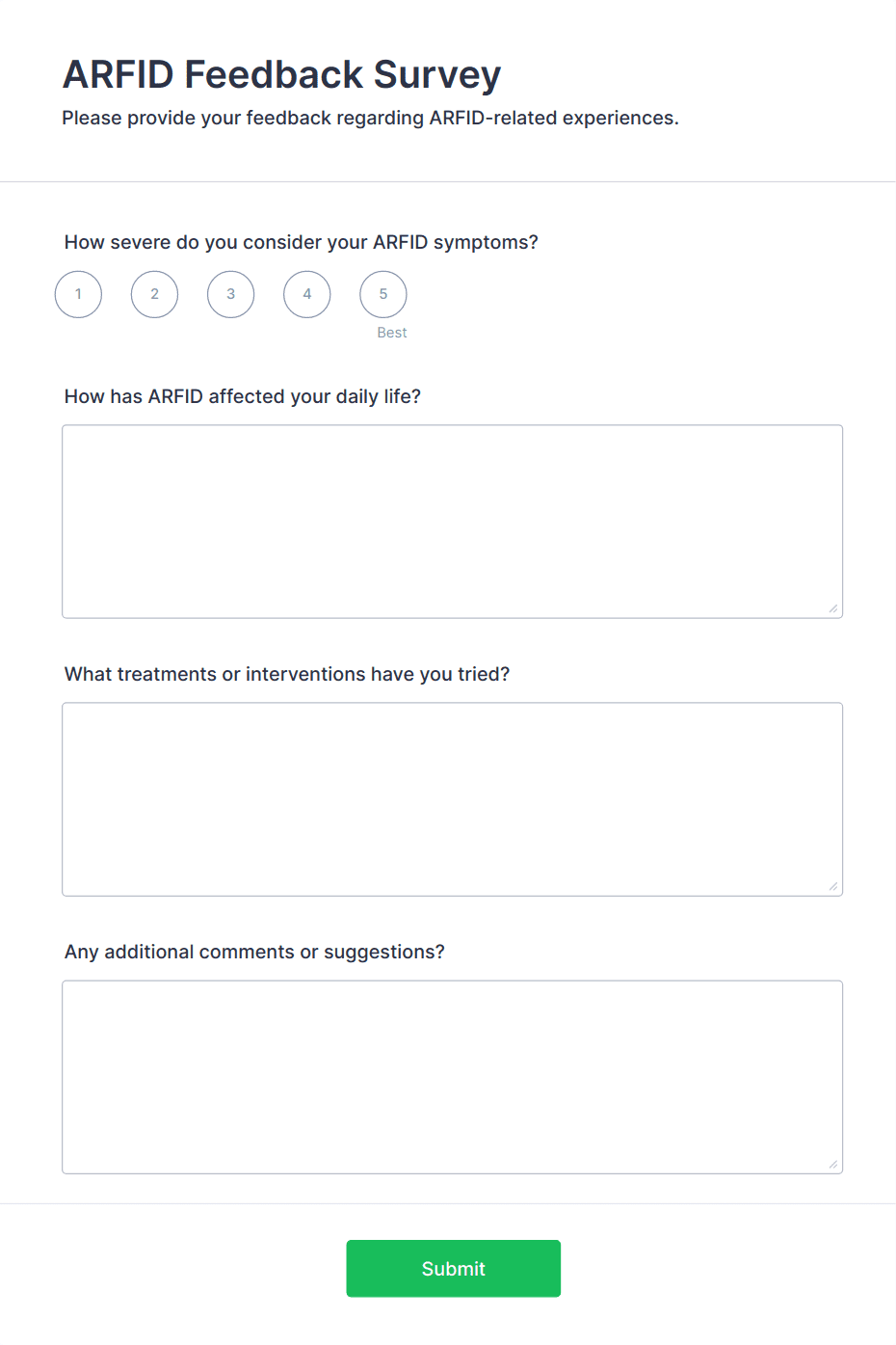 ARFID Feedback Survey Form Template | Jotform