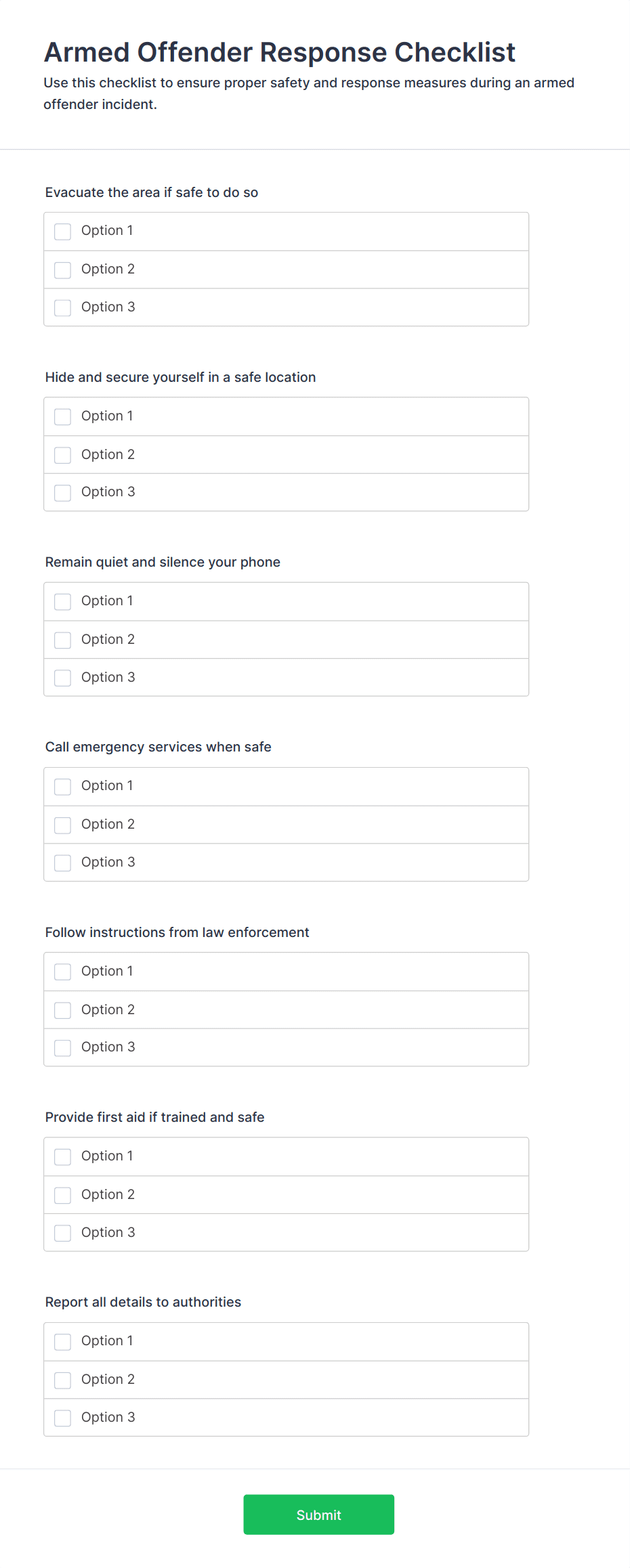 Armed Offender Response Checklist Form Template | Jotform