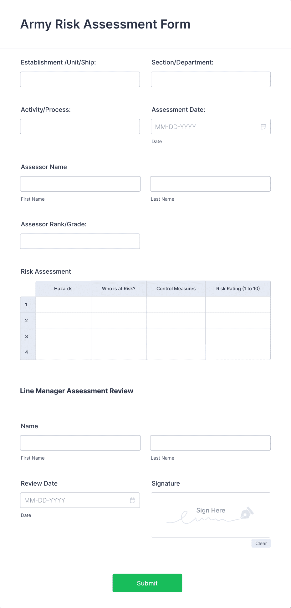 Army Risk Assessment Form Template | Jotform