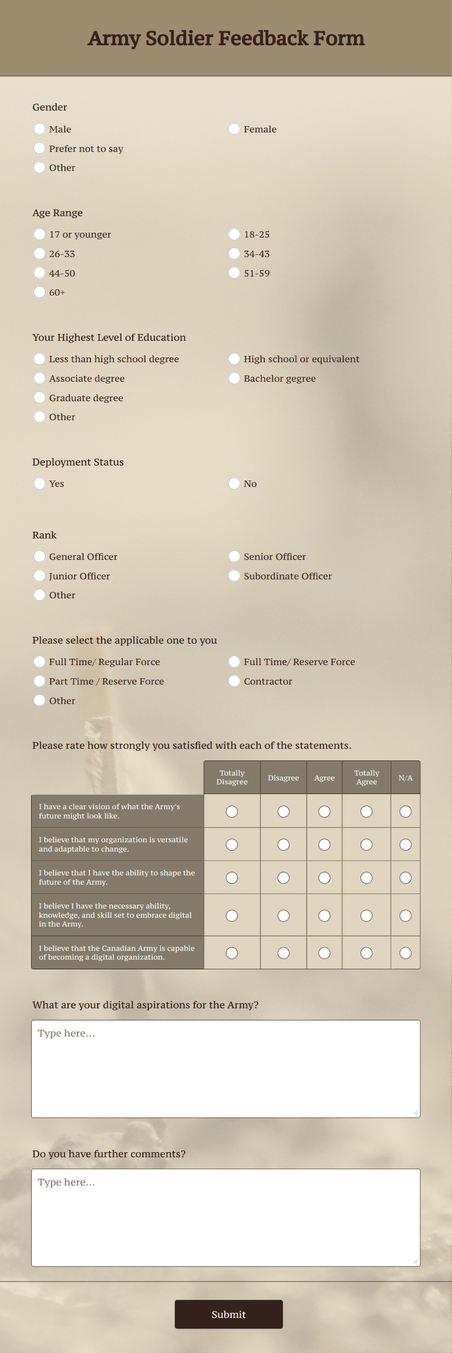 Army Soldier Feedback Form Template | Jotform