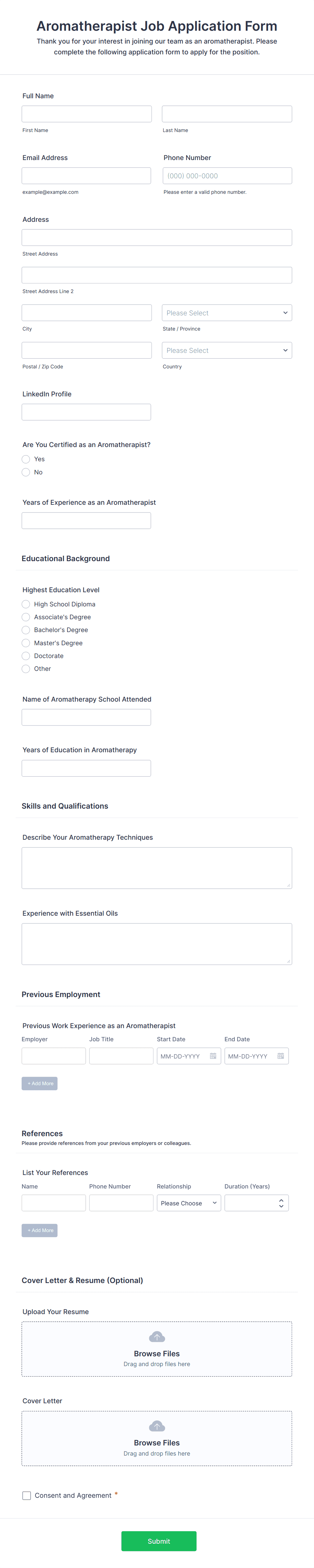 Aromatherapist Job Application Form Template Jotform