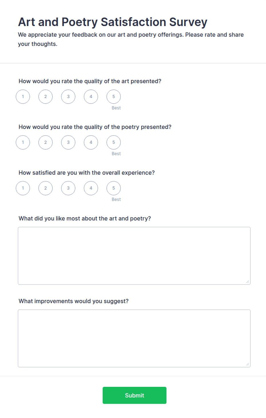 Art and Poetry Satisfaction Survey Form Template | Jotform