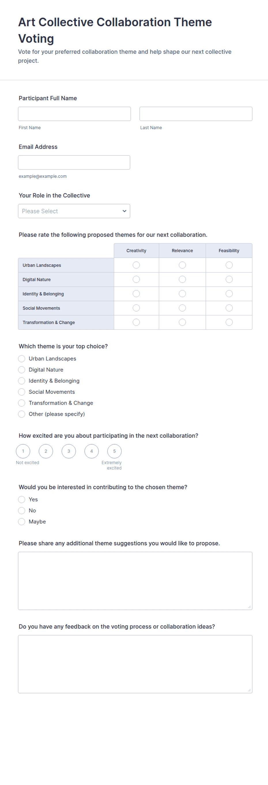 Art Collective Collaboration Theme Voting Form Template | Jotform