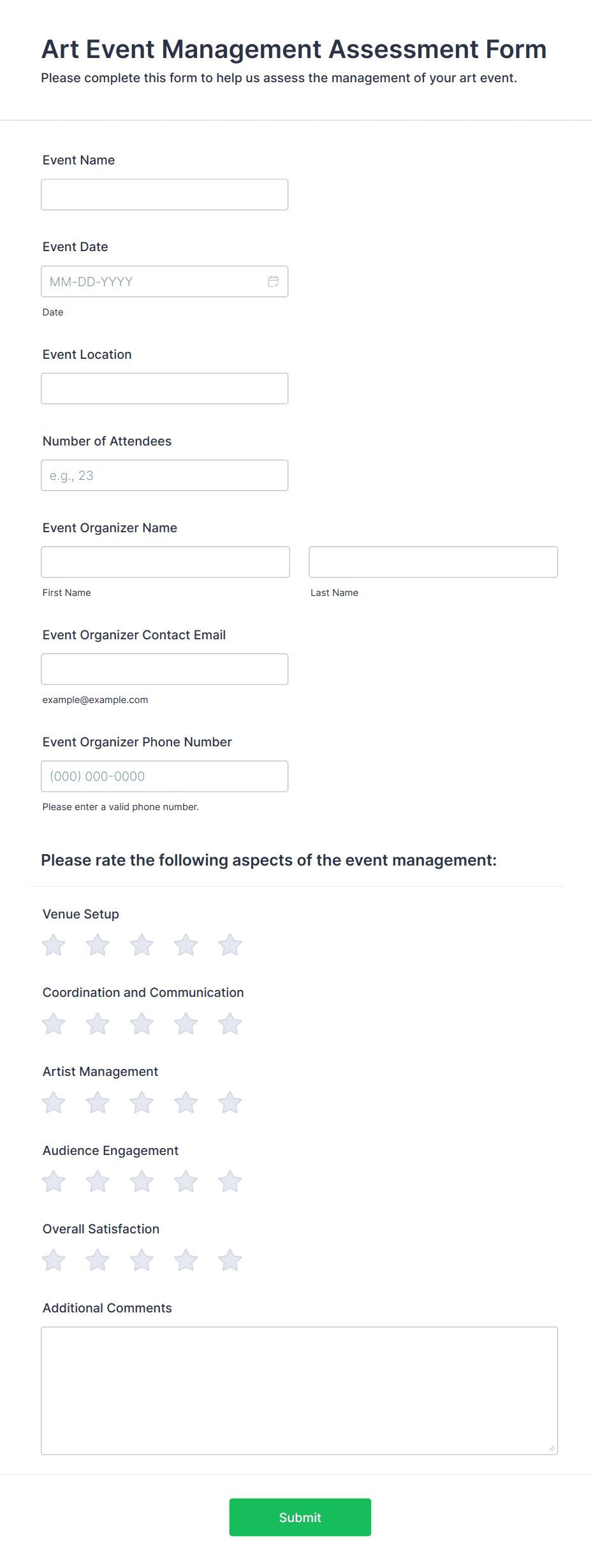 Art Event Management Assessment Form Template | Jotform