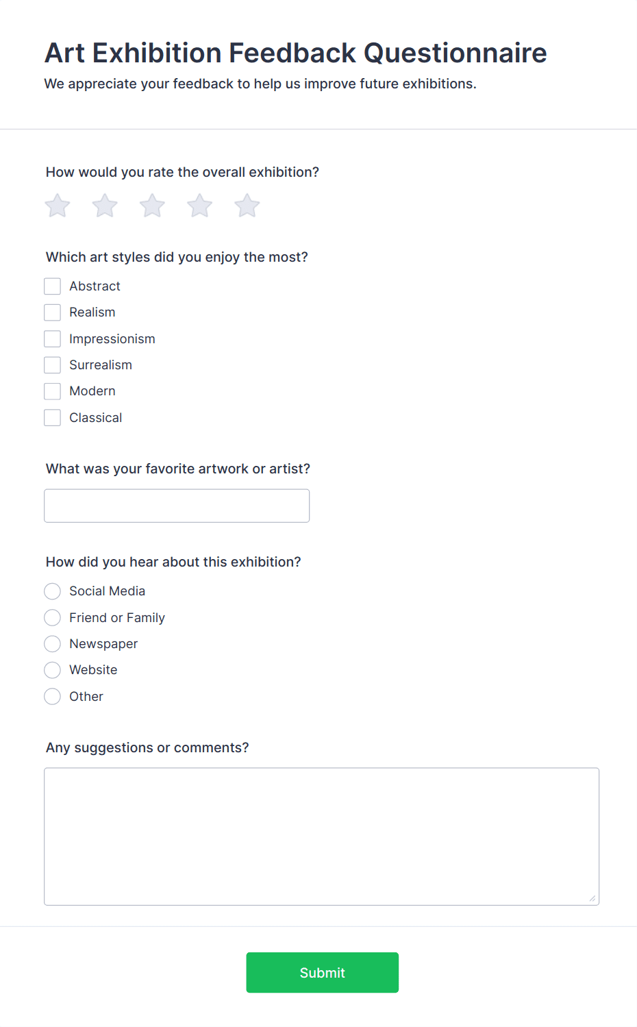 Art Exhibition Feedback Questionnaire Form Template | Jotform