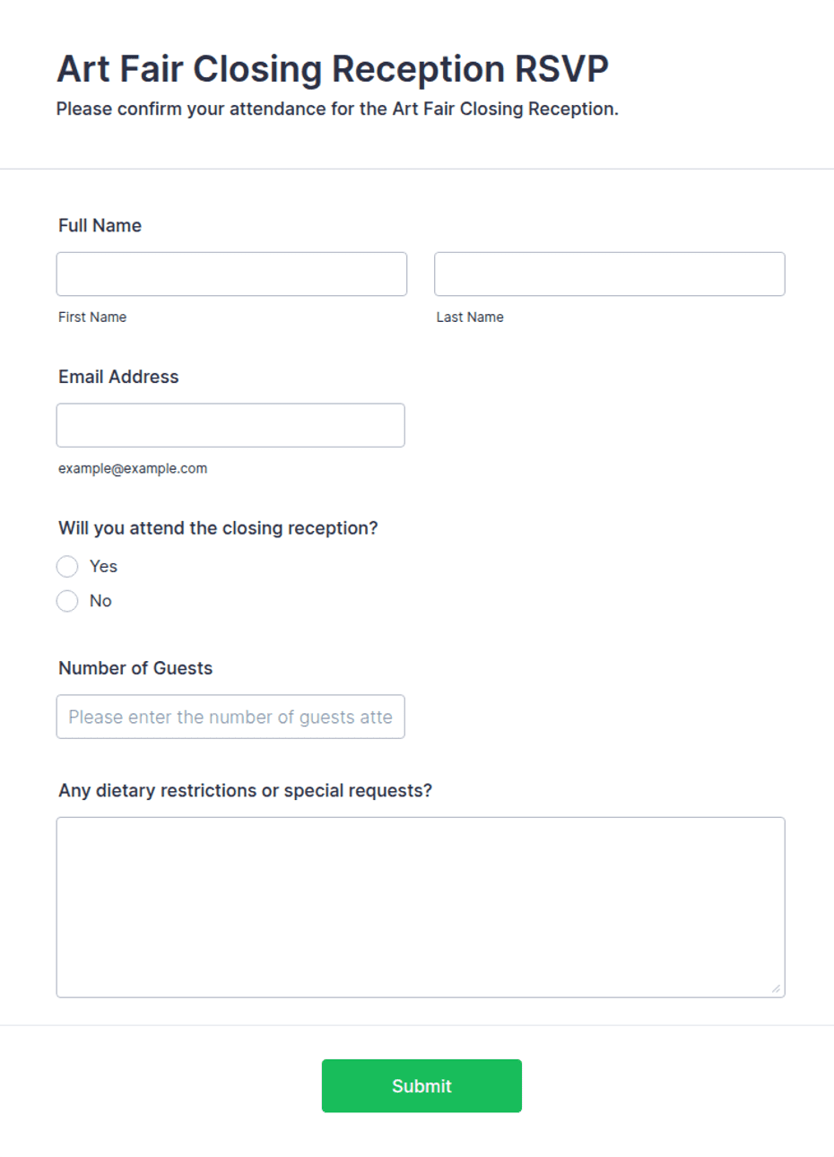 Art Fair Closing Reception RSVP Form Template | Jotform