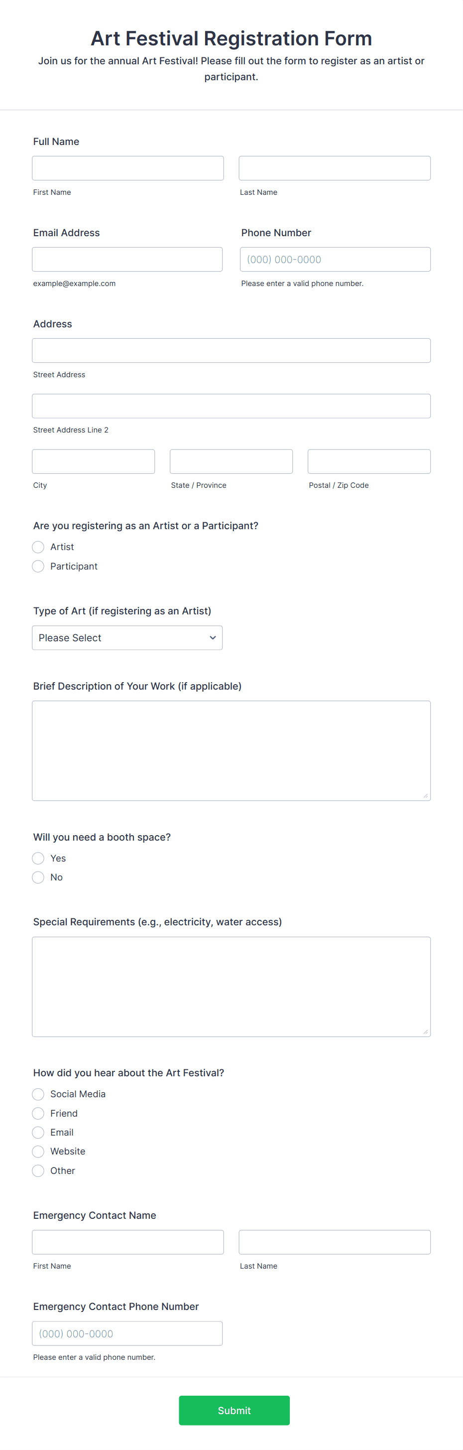 Art Festival Registration Form Template | Jotform