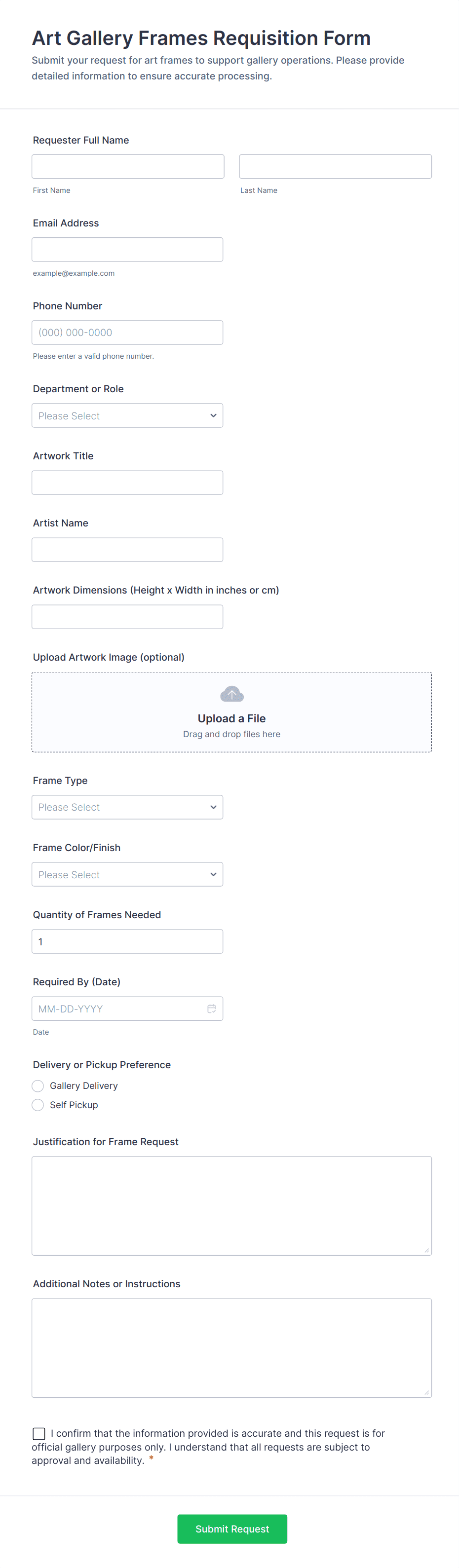 Art Gallery Frames Requisition Form Template | Jotform