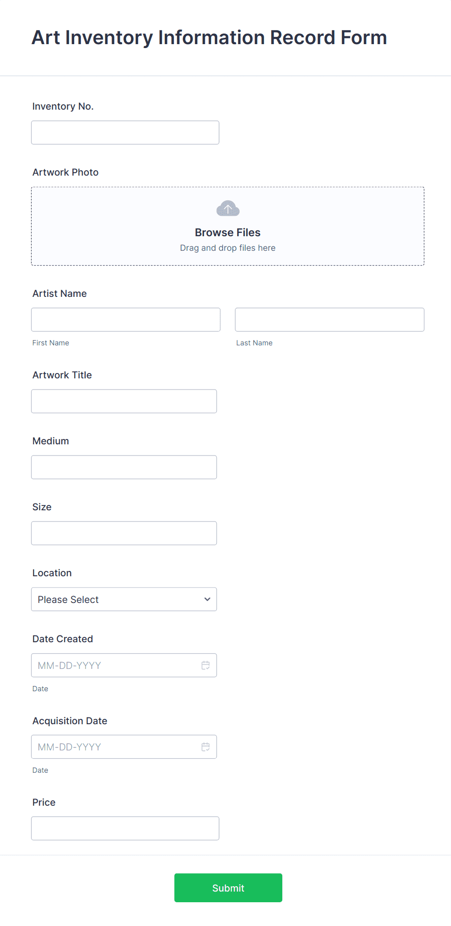 Art Inventory Information Record Form Template | Jotform