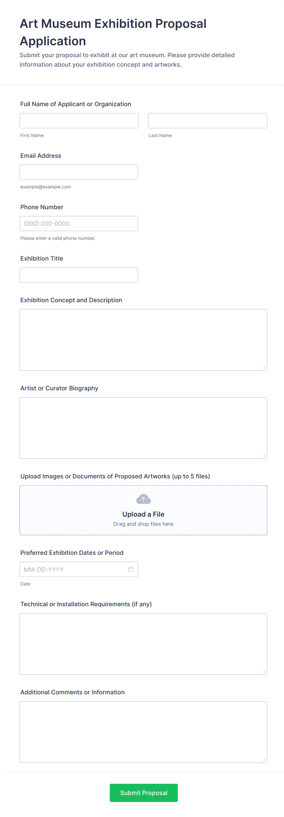 Art Museum Exhibition Proposal Application Form Template | Jotform
