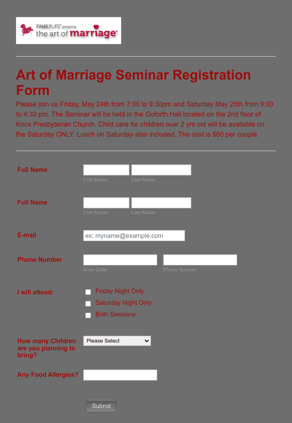 Art of Marriage Counseling and Registration Form Template | Jotform