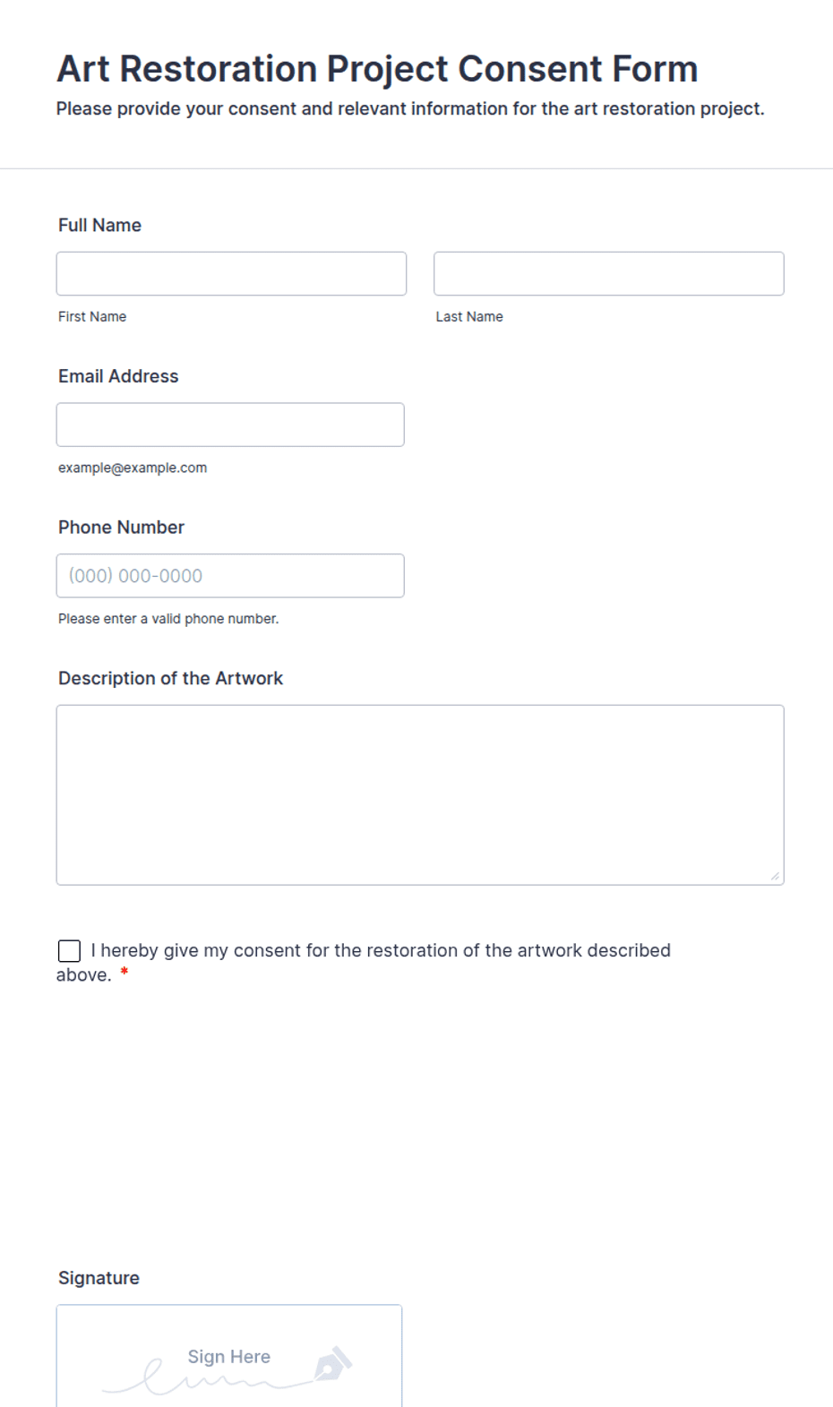 Art Restoration Project Consent Form Template | Jotform
