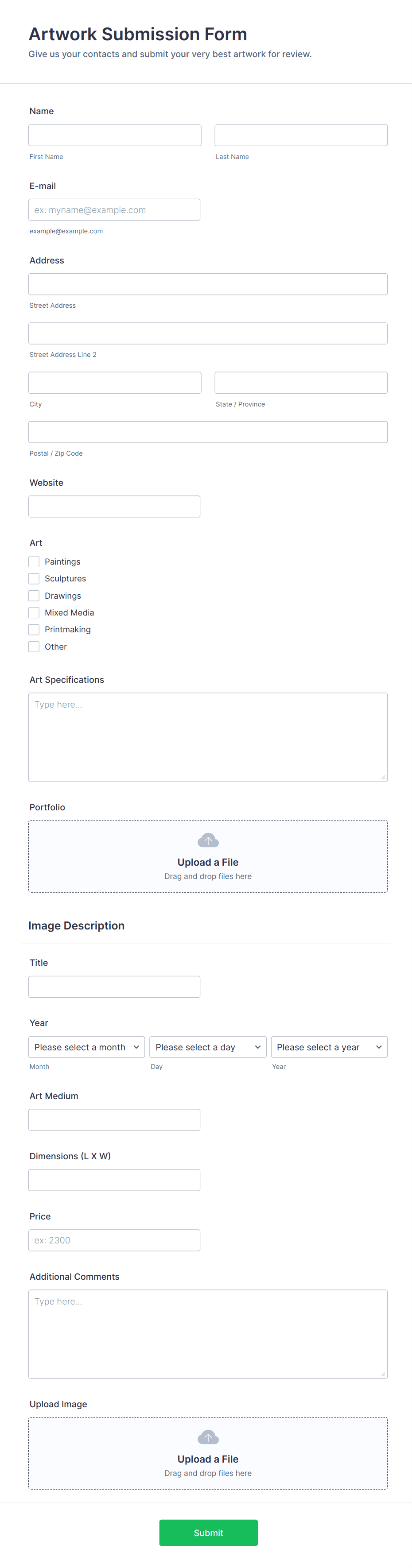 Art Submission Form Template | Jotform