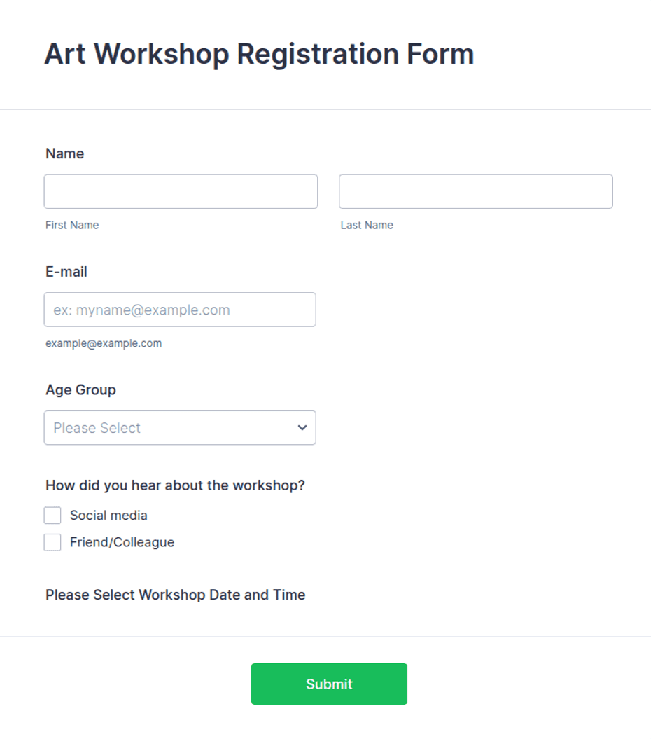 Art Workshop Registration Form Template | Jotform