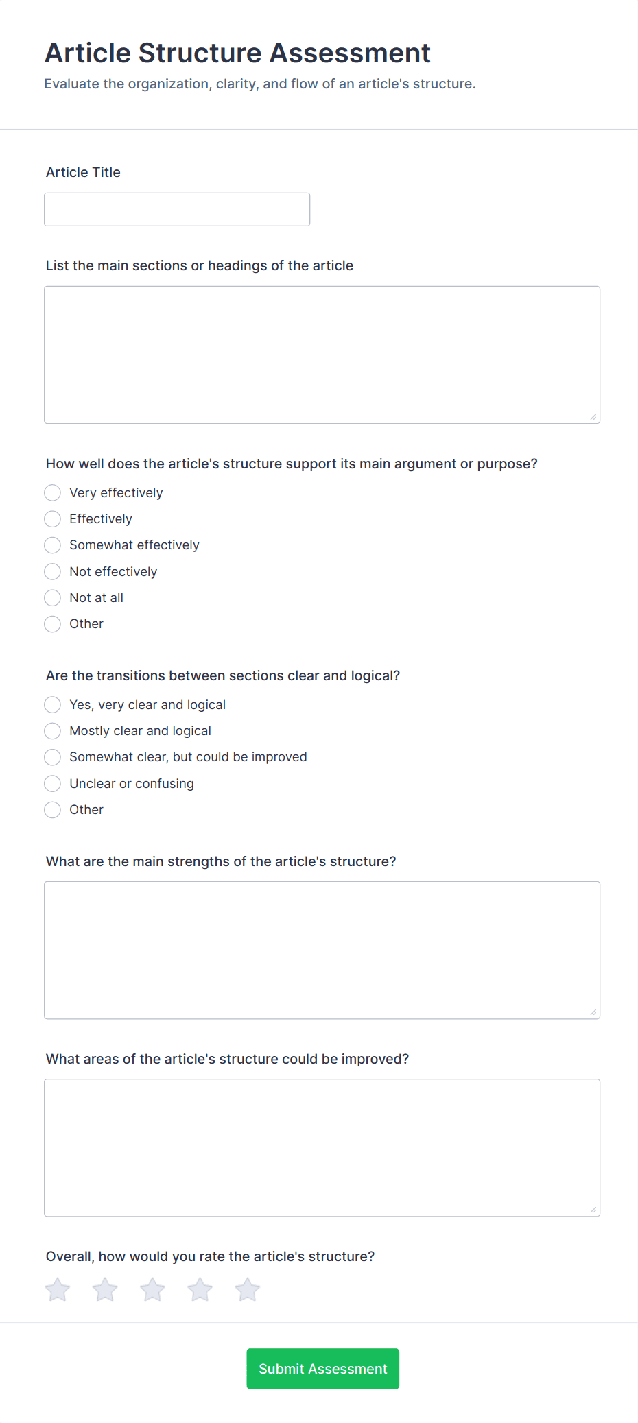 Article Structure Assessment Form Template | Jotform