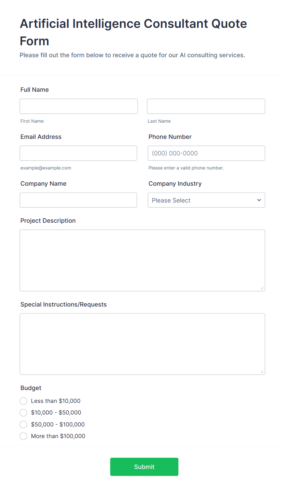 Artificial Intelligence Consultant Quote Form Template | Jotform