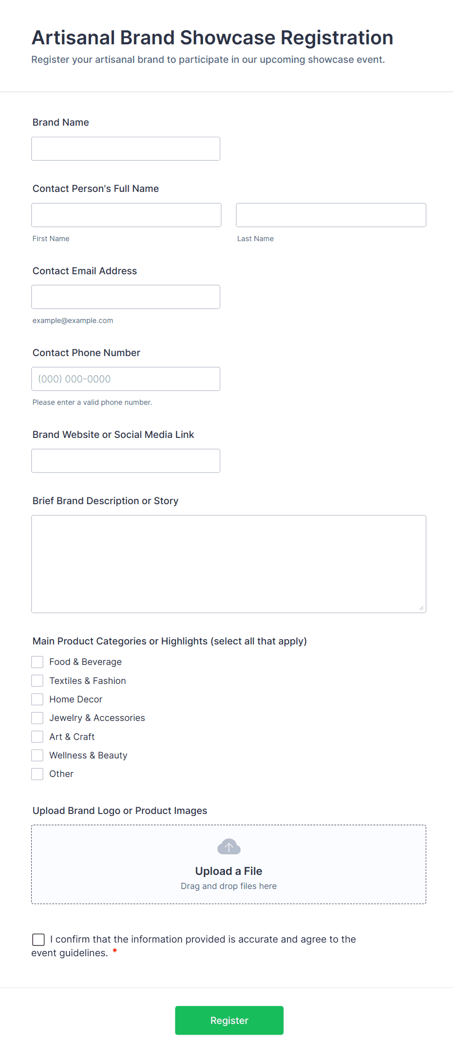 Artisanal Brand Showcase Registration Form Template | Jotform