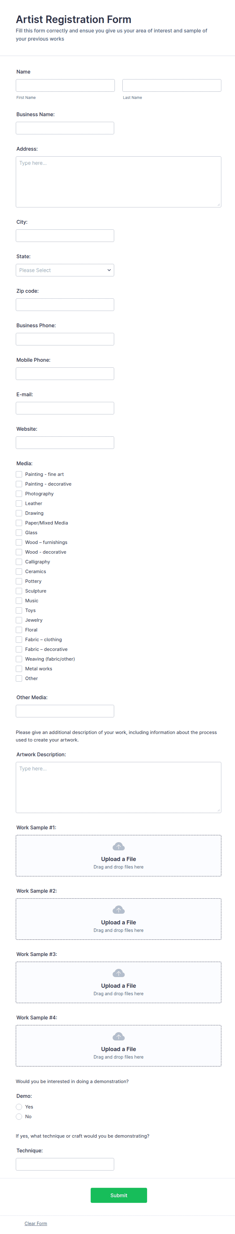 Artist Application Form Template | Jotform