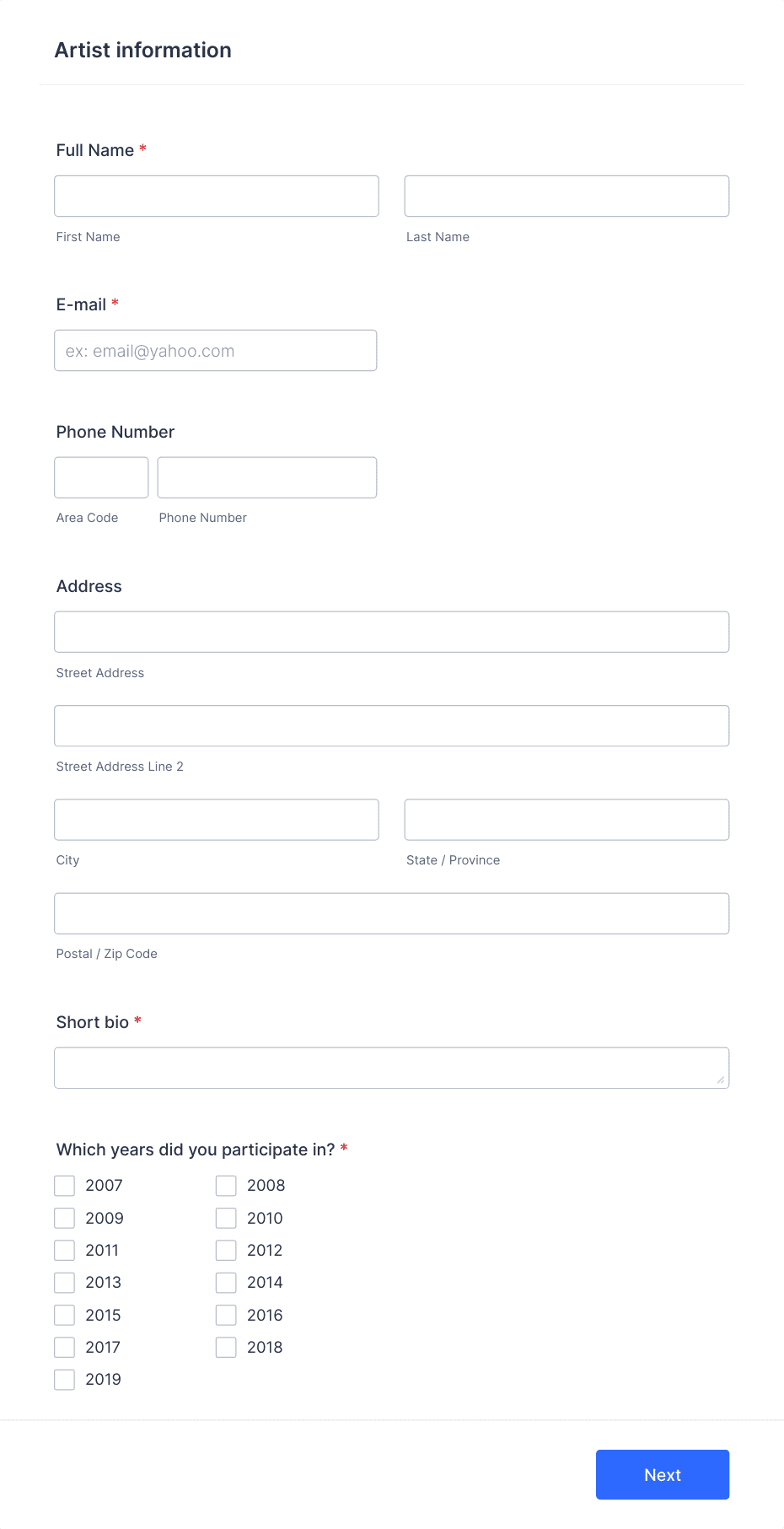 Artist Information Form Template | Jotform