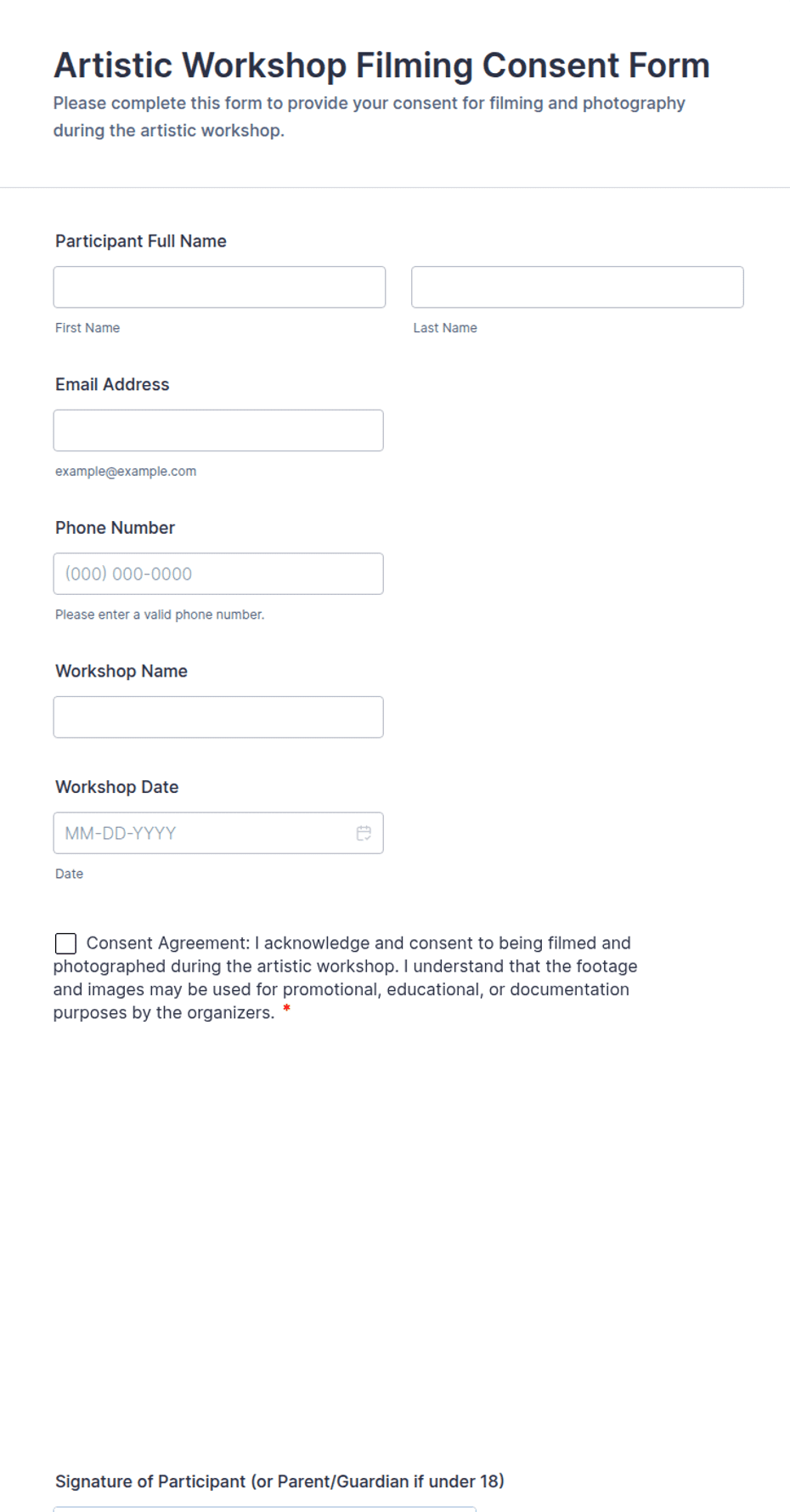 Artistic Workshop Filming Consent Form Template | Jotform