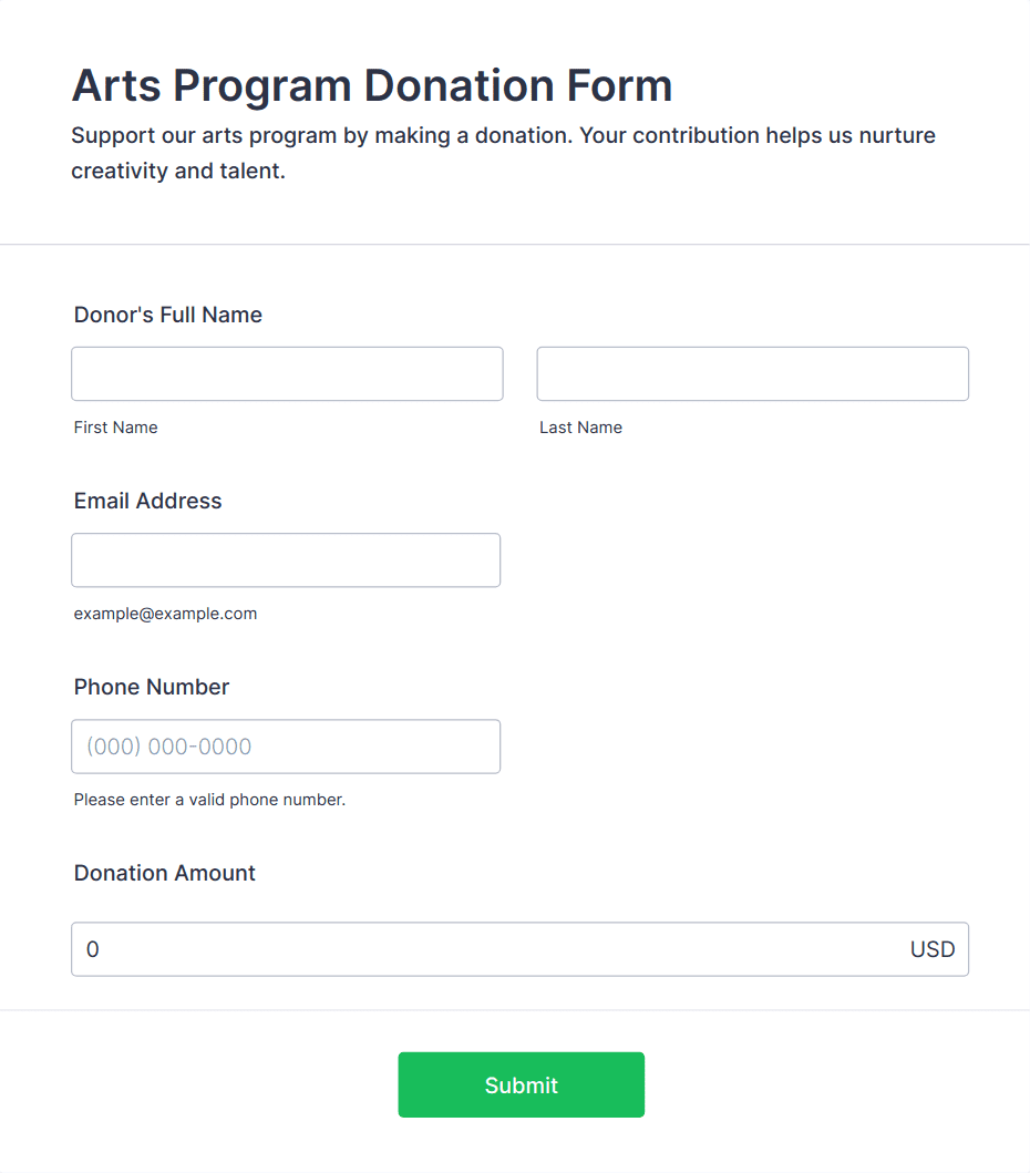 Arts Program Donation Form Template | Jotform
