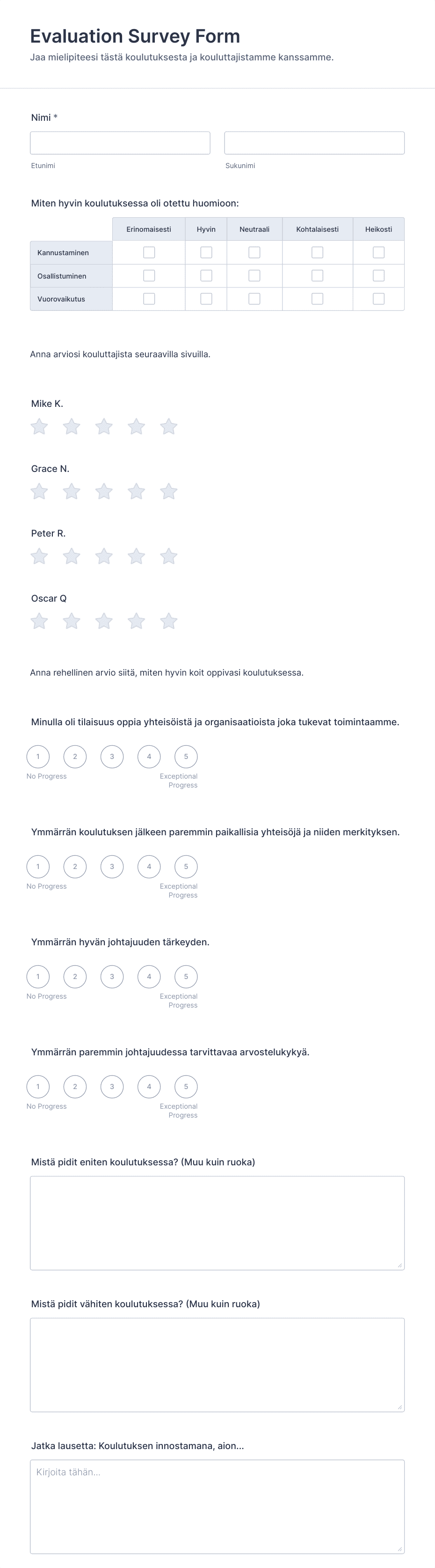 Arvionti kyselylomake Lomakepohja | Jotform