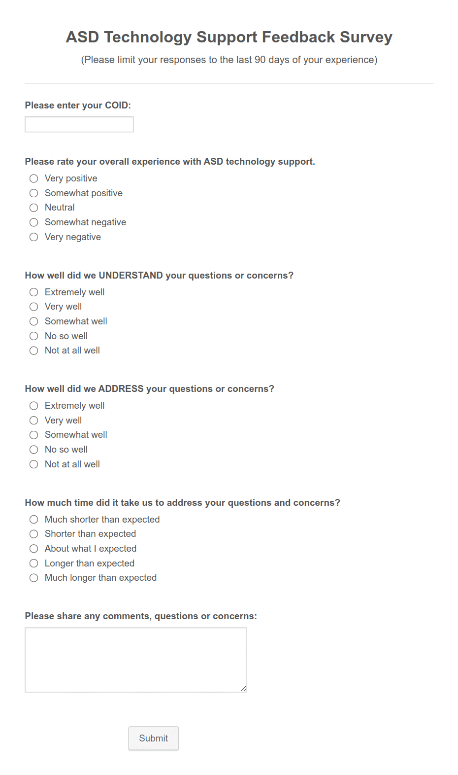 ASD Technology Support Feedback Survey Form Template | Jotform