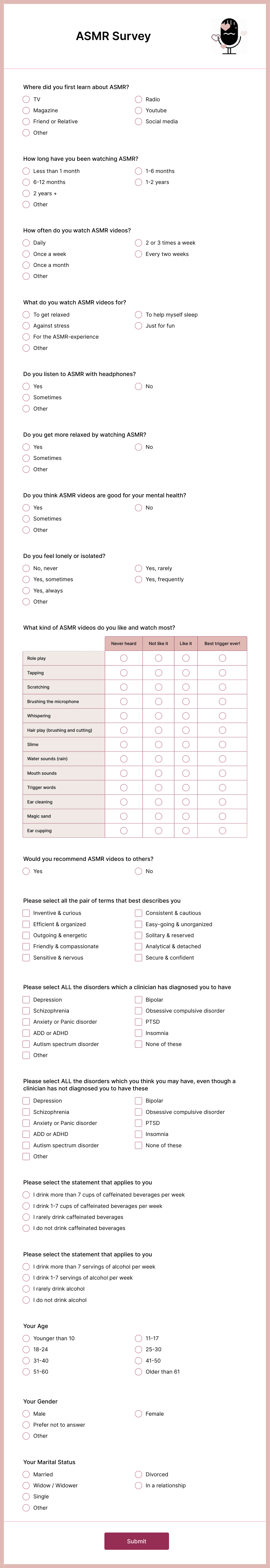 ASMR Survey Form Template | Jotform