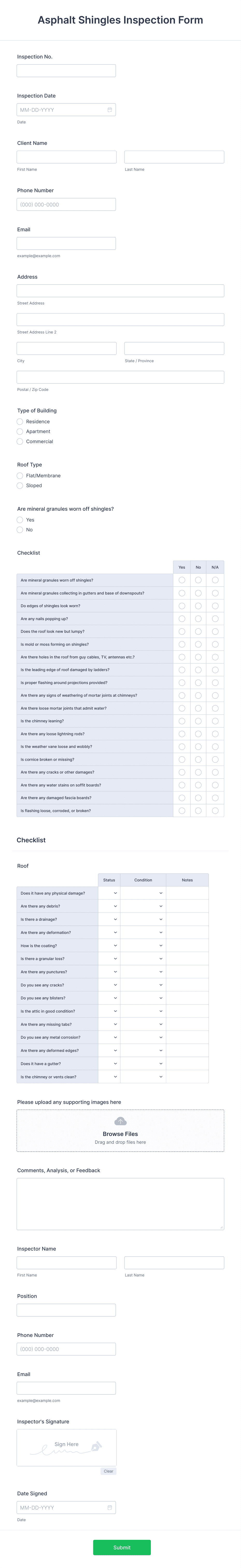 Asphalt Shingles Inspection Form Template | Jotform