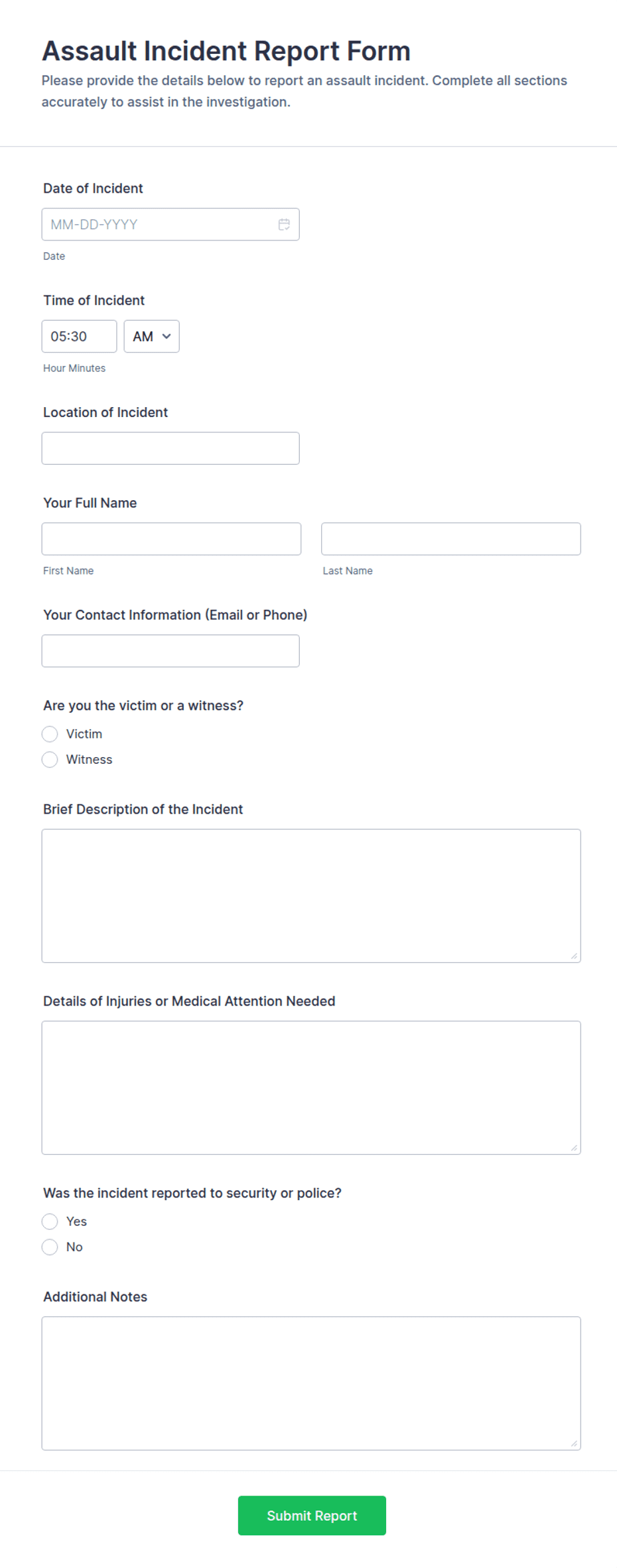 Assault Incident Report Form Template | Jotform