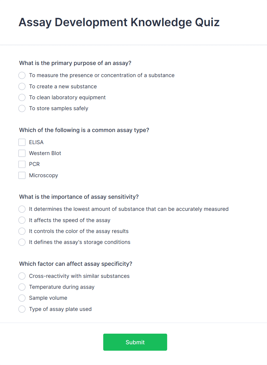 Assay Development Knowledge Quiz Form Template | Jotform
