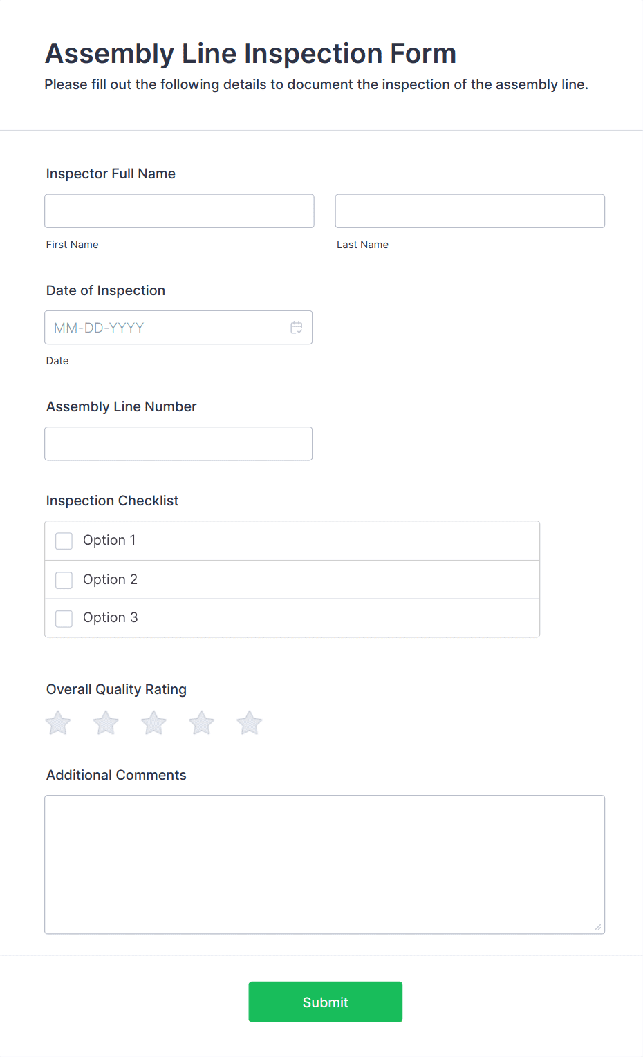 Assembly Line Inspection Form Template | Jotform