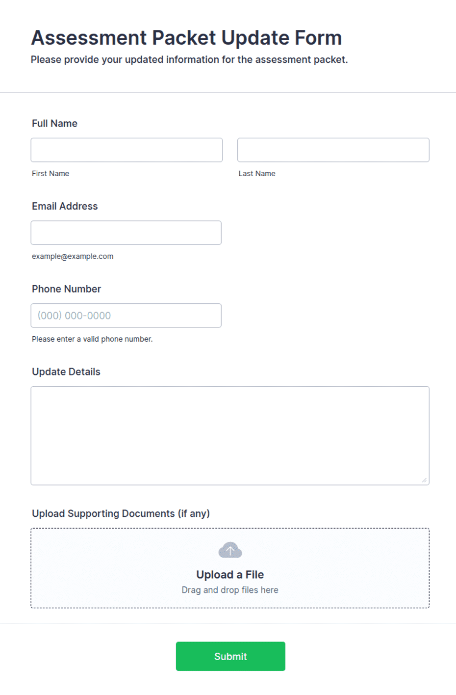 Assessment Packet Update Form Template | Jotform