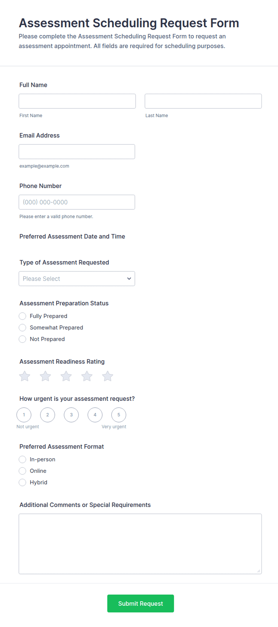 Assessment Scheduling Request Form Template | Jotform