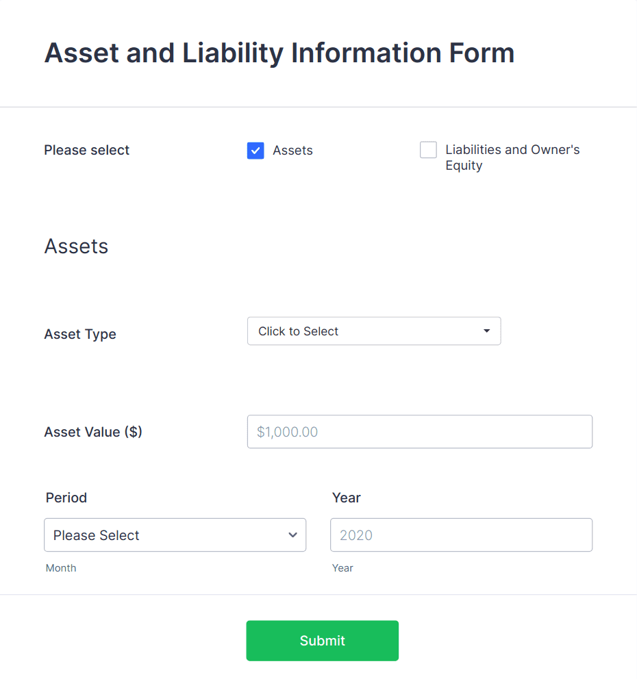 Asset and Liability Information Form Template | Jotform