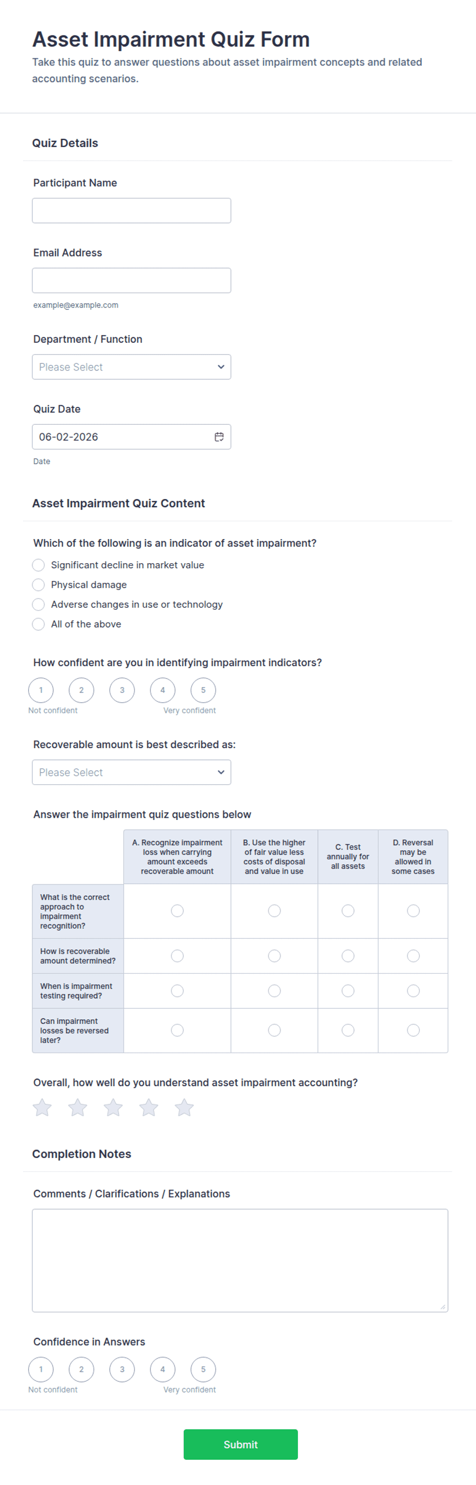 Asset Impairment Quiz Form Template | Jotform
