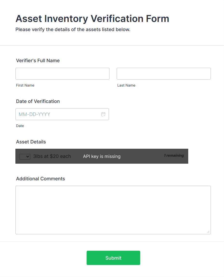 Asset Inventory Verification Form Form Template | Jotform