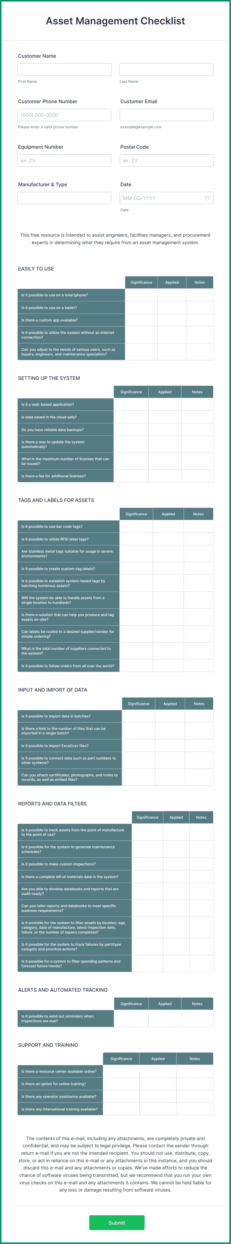 Asset Management Checklist Form Template | Jotform