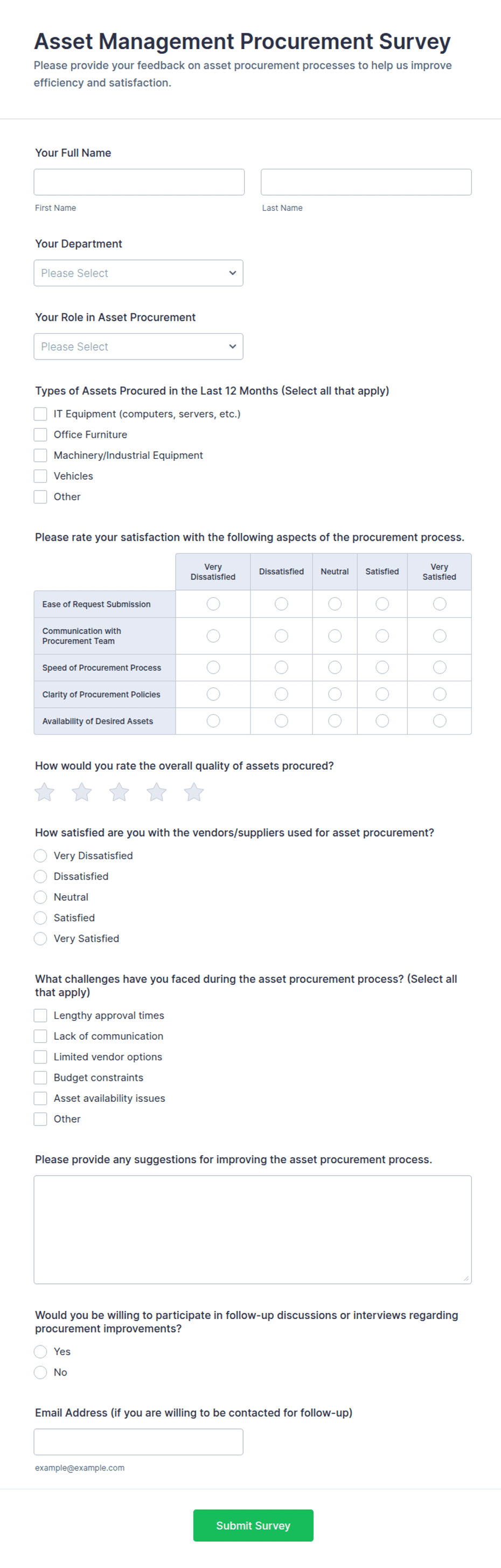 Asset Management Procurement Survey Form Template | Jotform