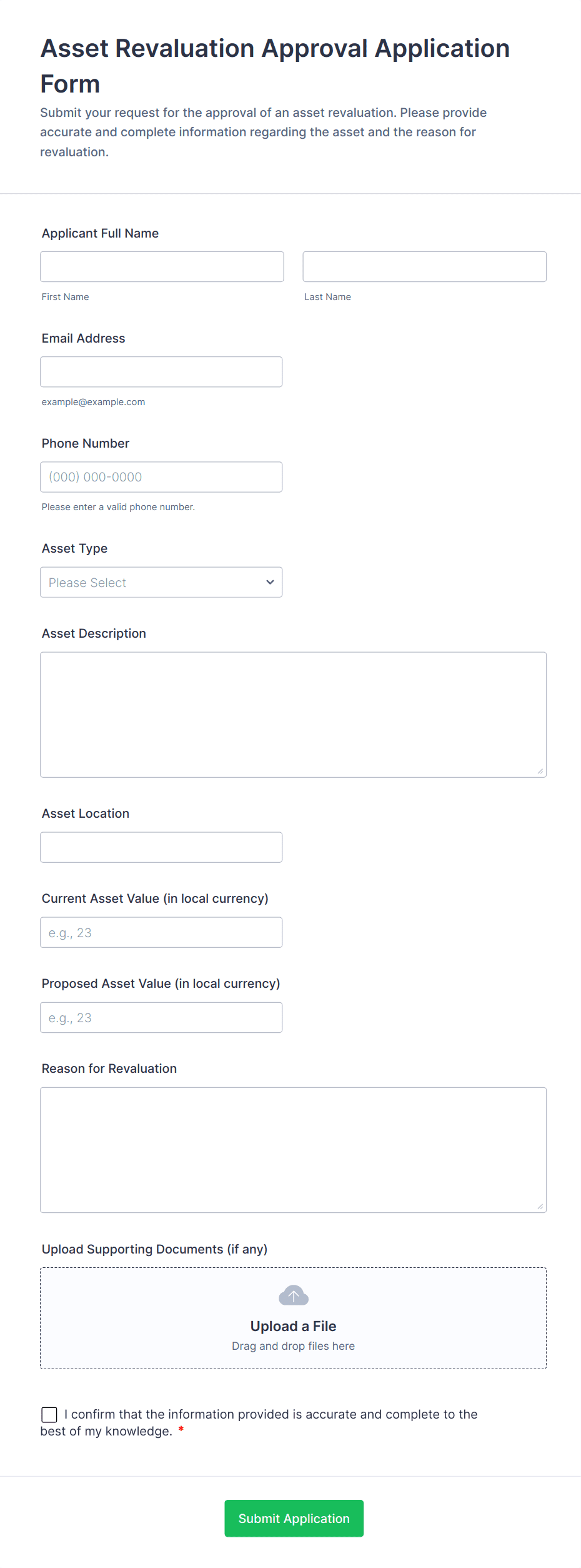 Asset Revaluation Approval Application Form Template | Jotform