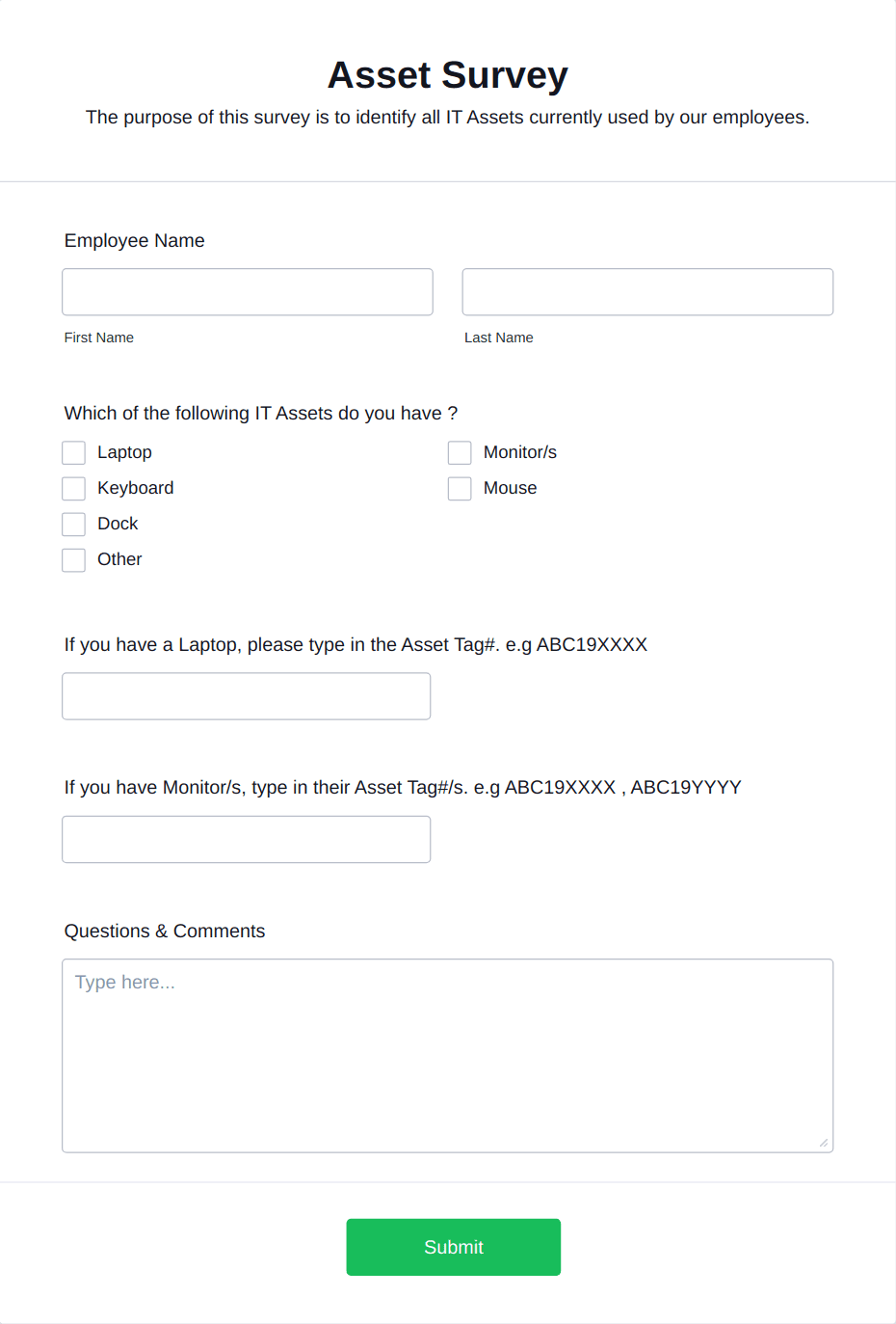 Asset Survey Form Template | Jotform