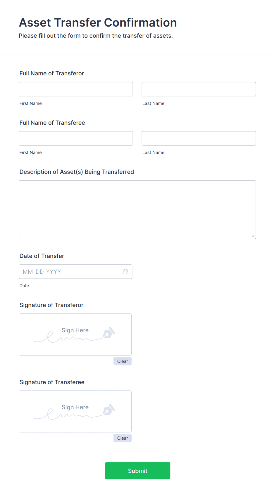 Asset Transfer Confirmation Form Template | Jotform