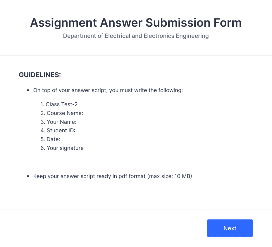 Assignment Answer Submission Form Template | Jotform