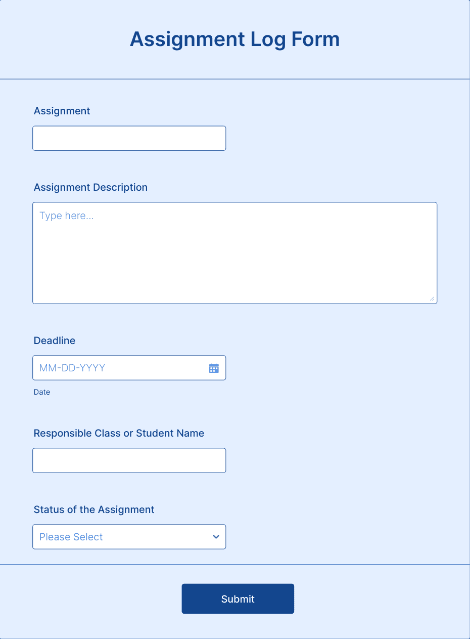 Assignment Log Form Template | Jotform