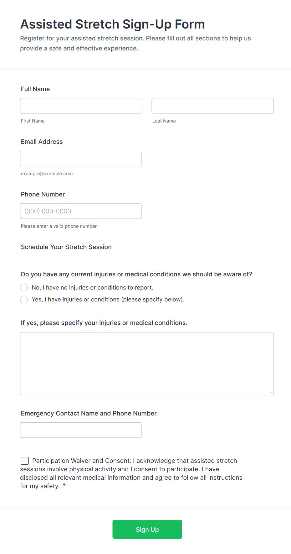 Assisted Stretch Sign-Up Form Template | Jotform