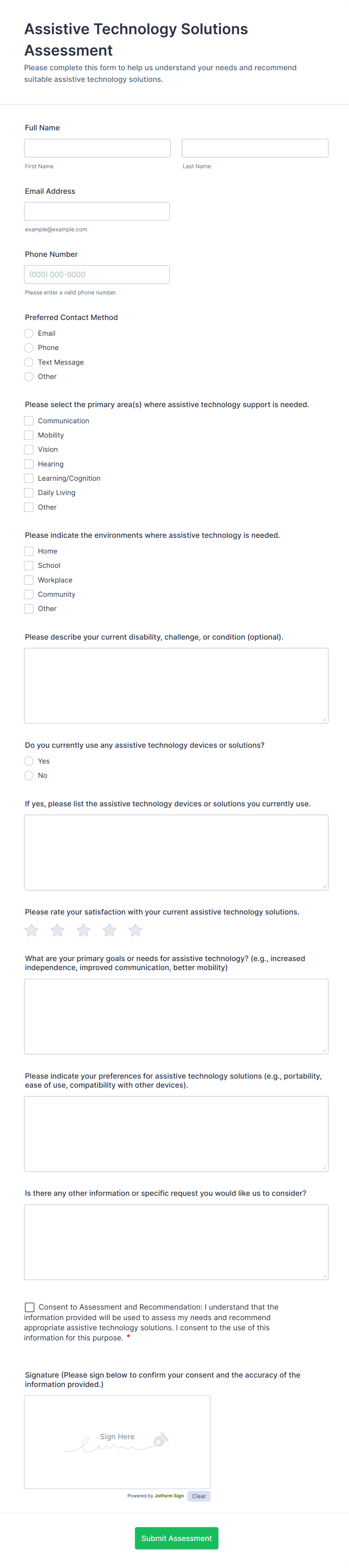 Assistive Technology Solutions Assessment Form Template | Jotform