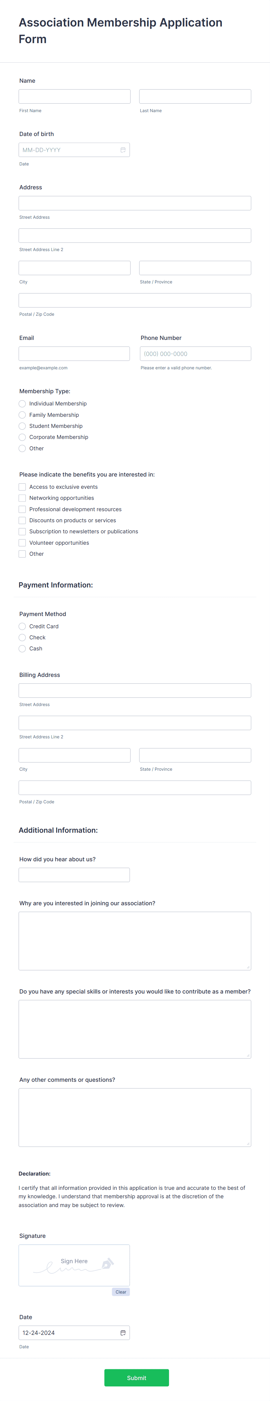 Association Membership Application Form Template | Jotform