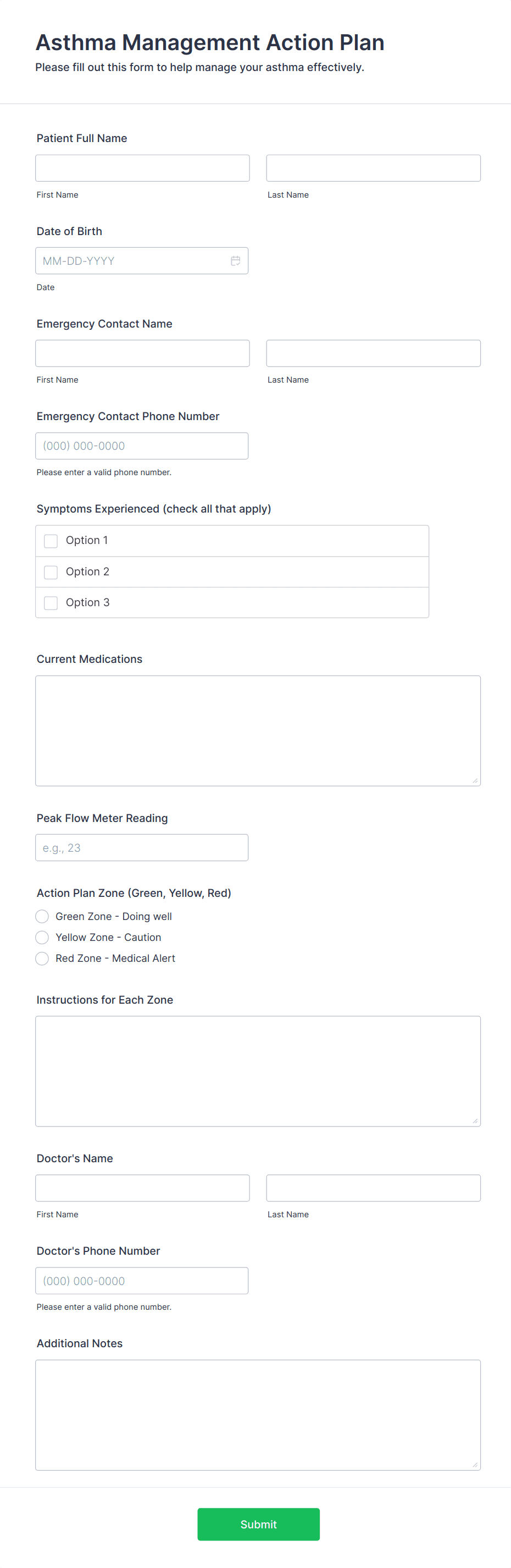 Asthma Management Action Plan Form Template | Jotform